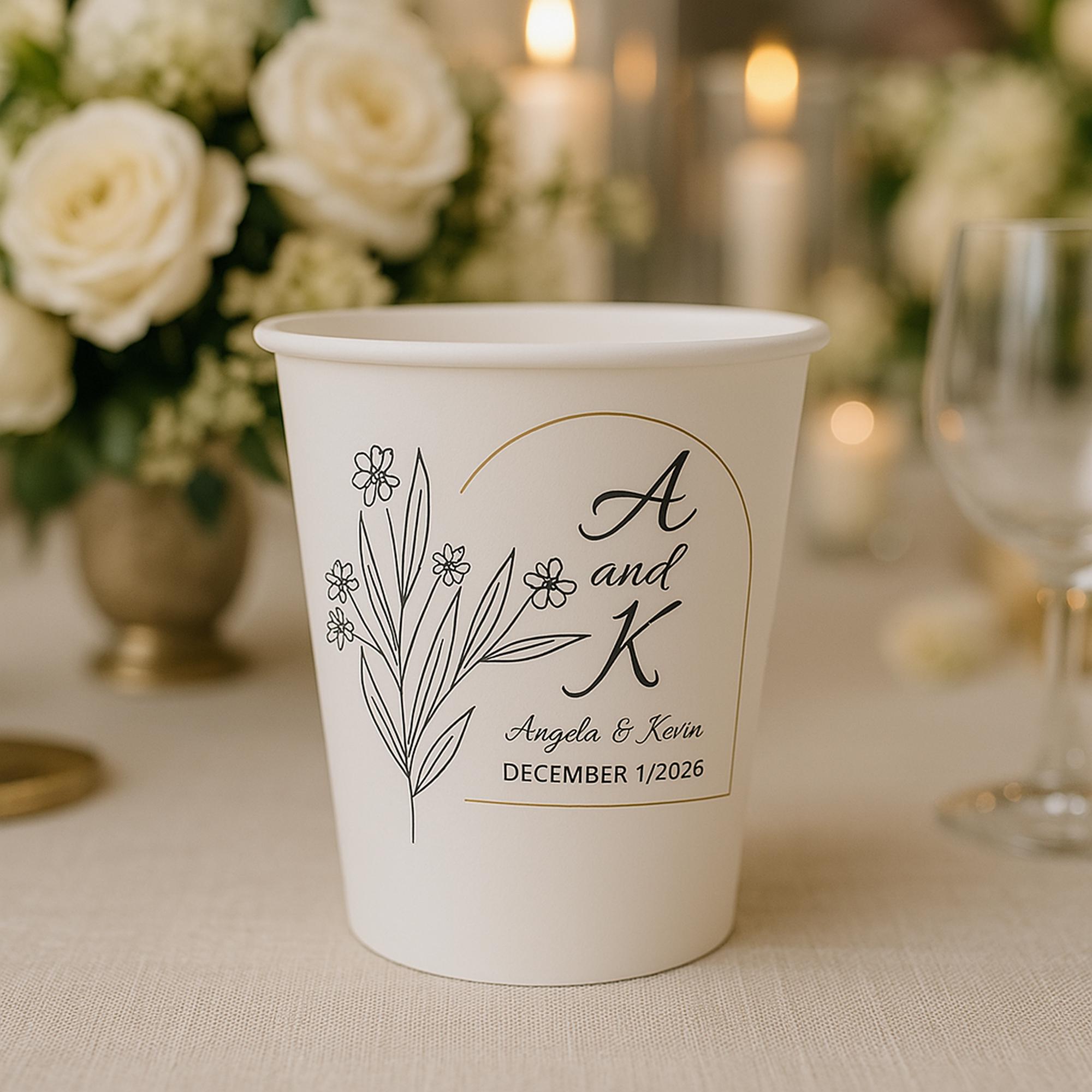 Custom Floral Wedding Cups With Names and Date – Monogram Paper Cups ...