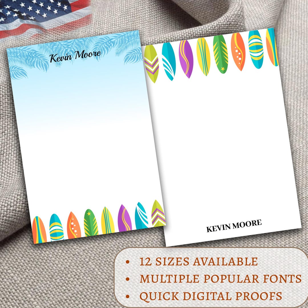 Personalized Surfboard Notepad, Beach Stationery, Custom Ocean Memo Pad ...