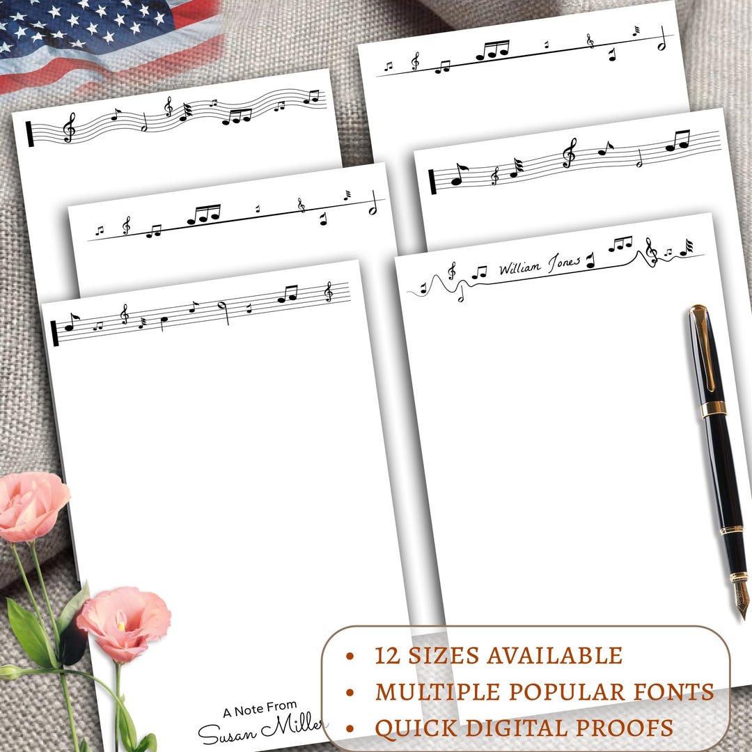 Personalized Music Notepad – Custom Stationery With Musical Notes for ...