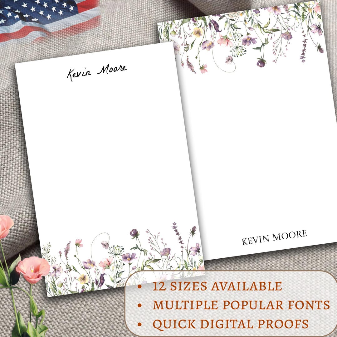 Personalized Watercolor Floral Notepad – Custom Stationery With Purple ...