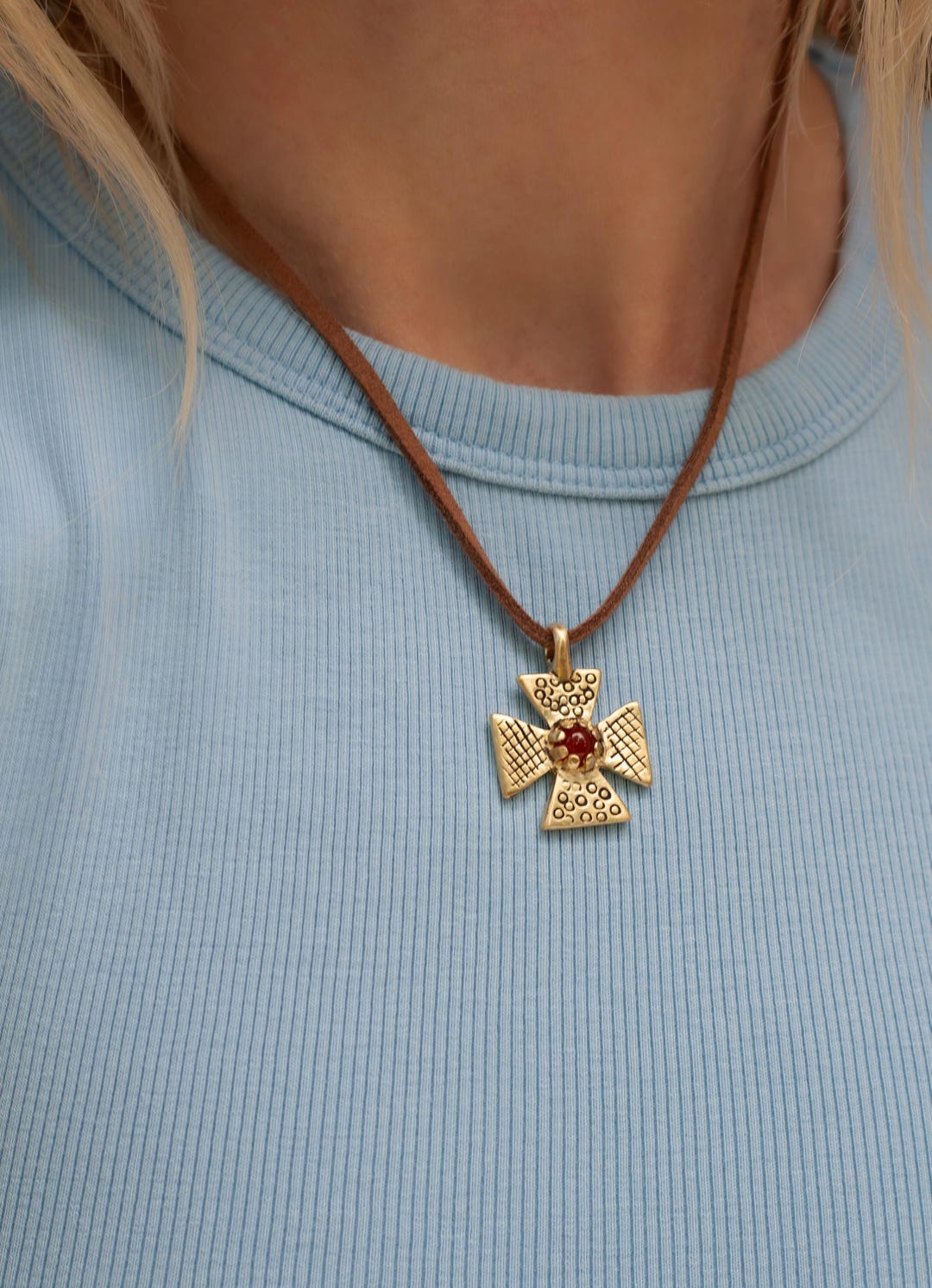 Boho Ukrainian Jewerly Cossack Cross Necklace, Red Stone Pendant ...