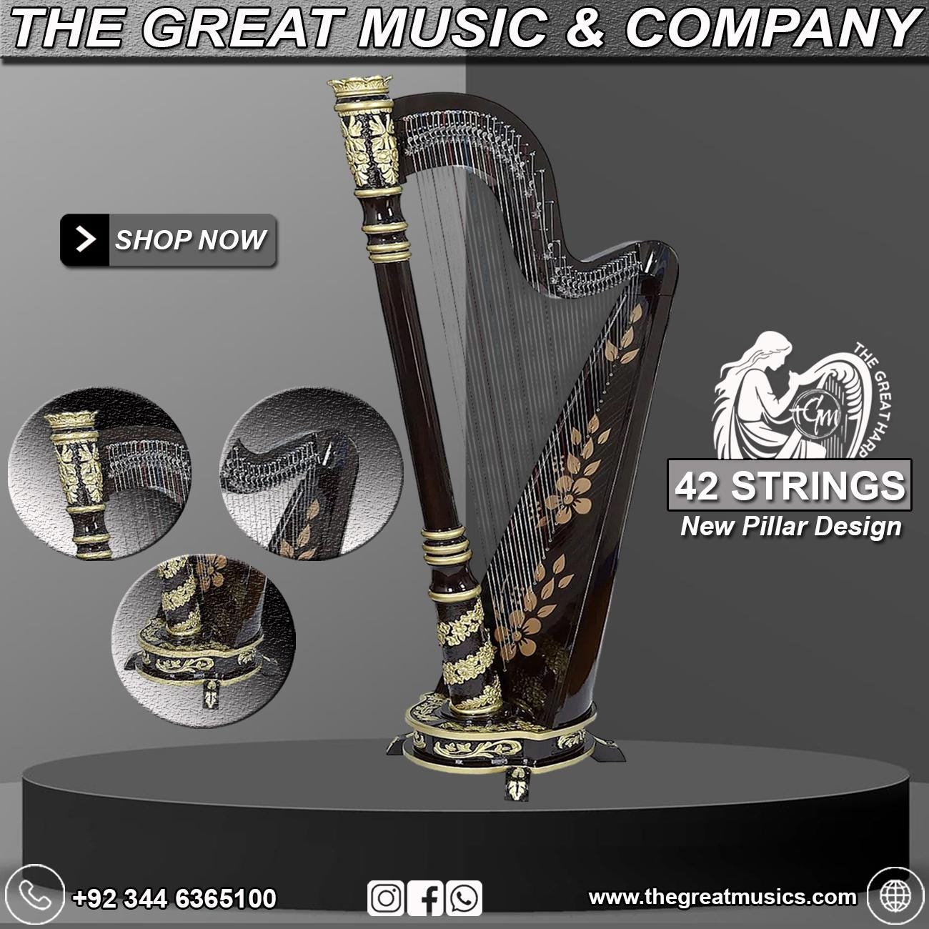 42 String Lever Harp Full Range Celtic Pillar Harp Handcrafted Solid ...