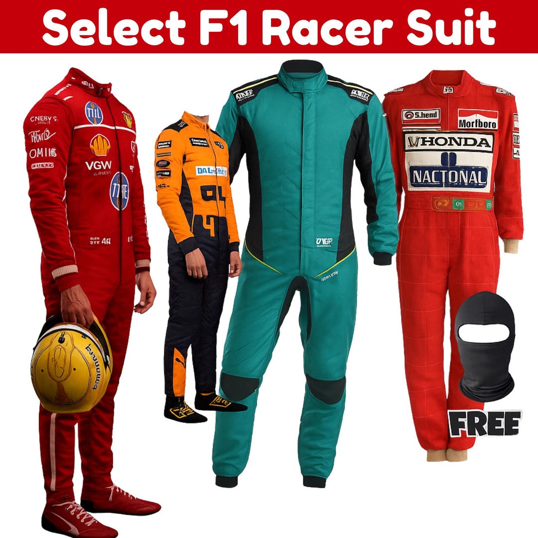 Formula 1 Suits of Famous Racers With Matching Gloves, Caps and Shoes ...