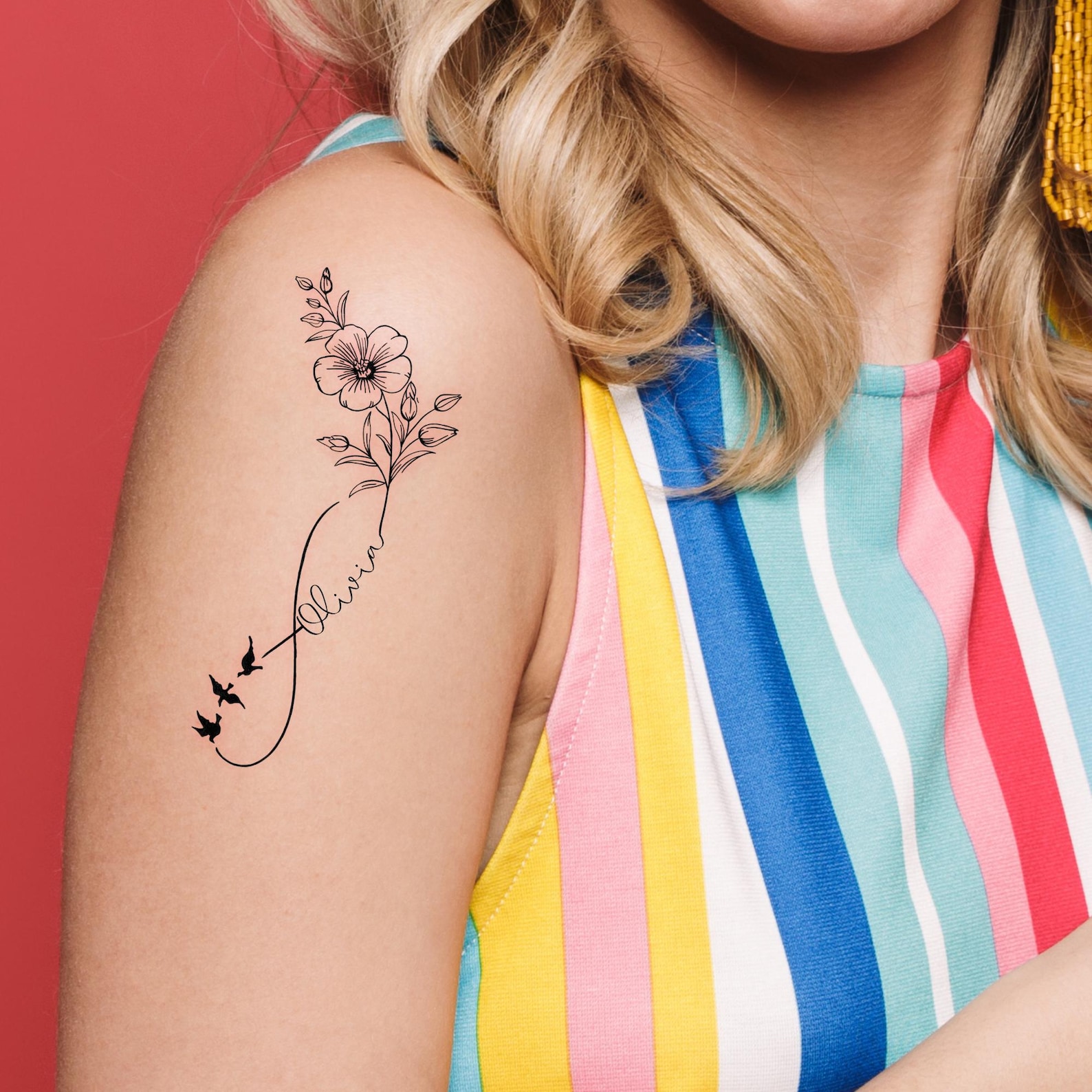 Personalized Name Tattoo Design | Bird and Flower Tattoo | Custom Name ...