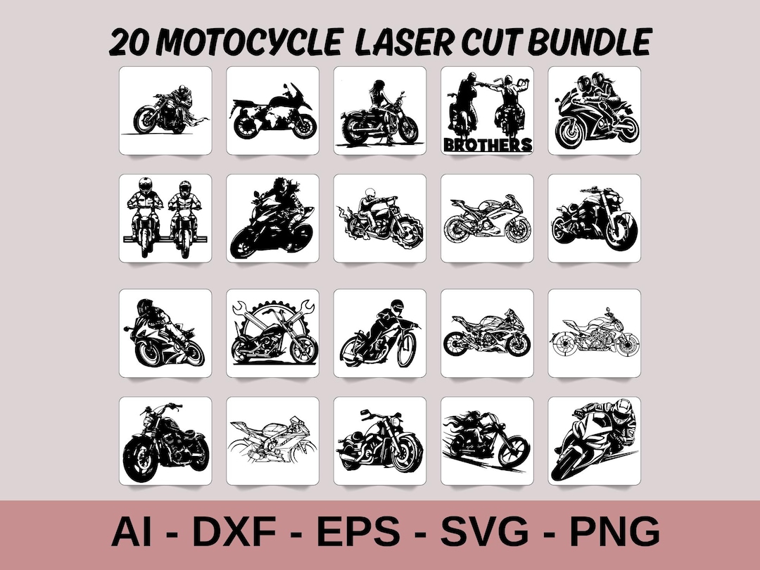 20 Motorcycle Laser Cut Files Bundle SVG DXF Png Eps Ai | Biker ...