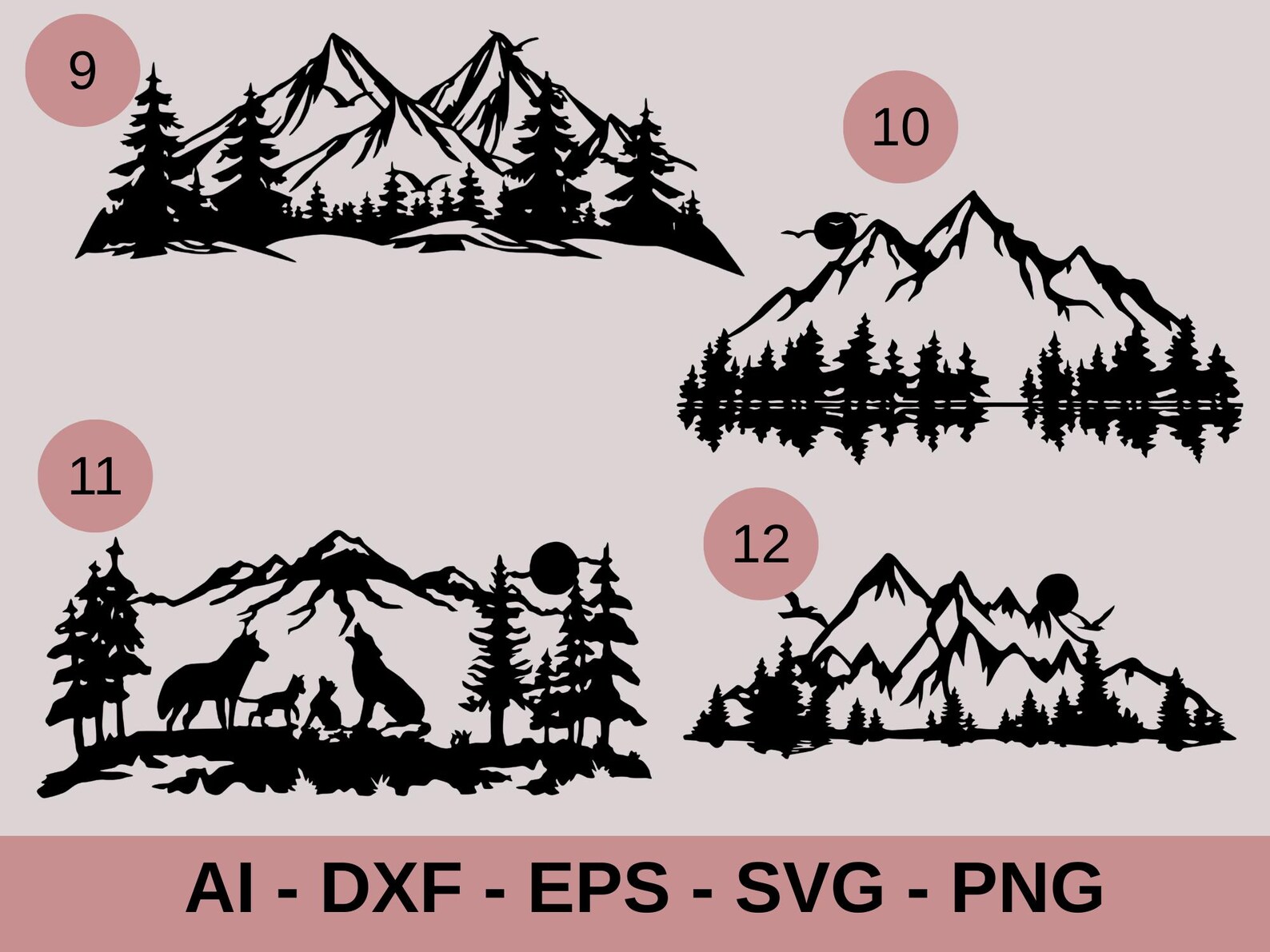 20 Mountain Laser Cut Bundle SVG DXF EPS Png Ai, Laser Wood and Metal ...