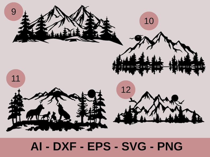 20 Mountain Laser Cut Bundle SVG DXF EPS Png Ai, Laser Wood and Metal ...