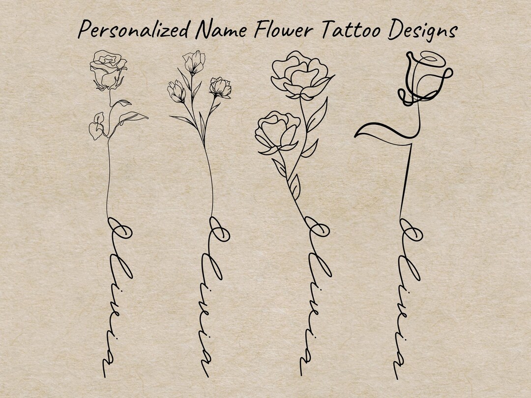 Personalized Name Flower Tattoo Design, Custom Name Tattoo, Floral ...