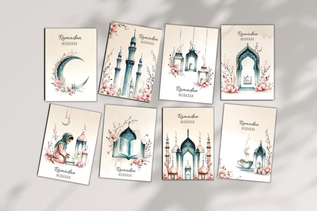 Set of 8 Digital Ramadan Cards Ramadan Digital Card Bundle Printable ...