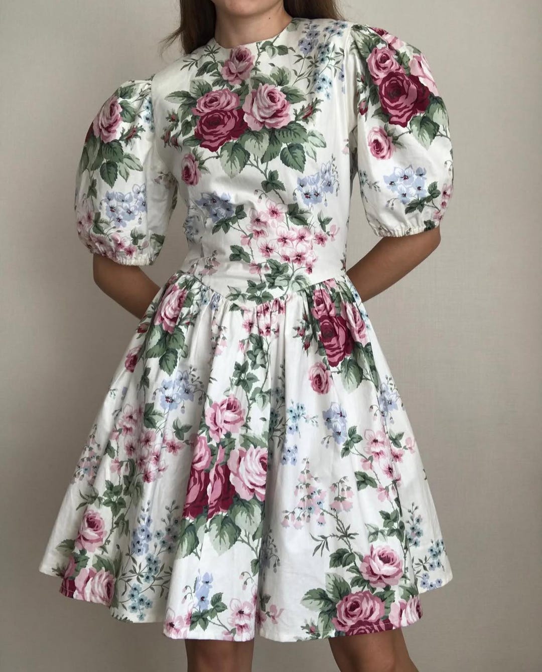 Floral Mini Dress: Retro Provence Style, English Rose Print - Etsy