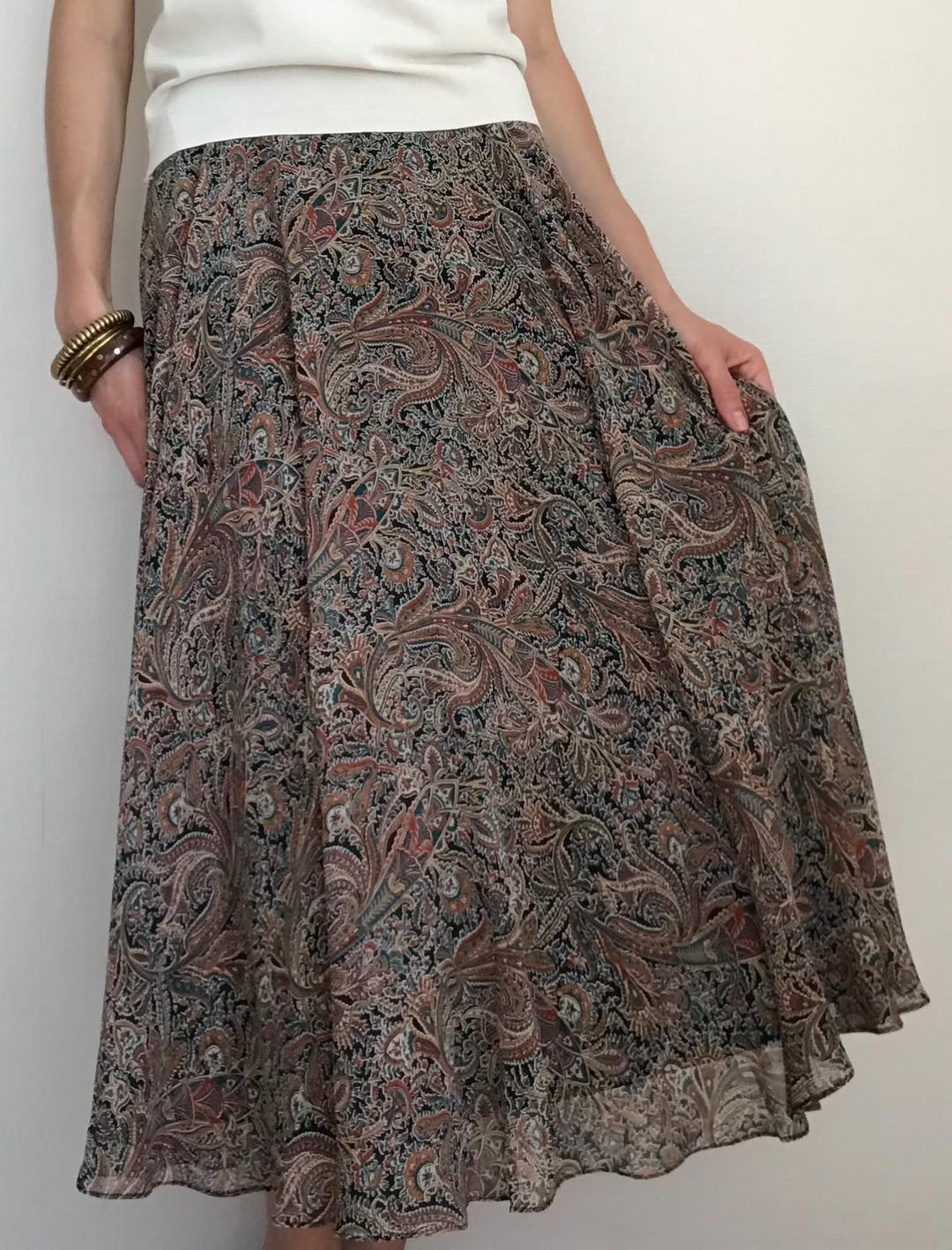 Silk Skirt Laura Ashley Vintage Midi Skirt for Spring Summer Paisley ...