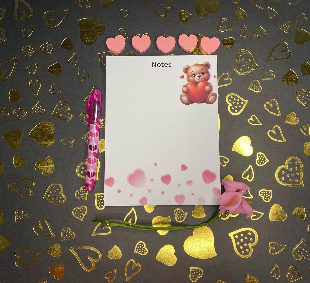 Teddy Bear Valentine's Day Notepad | Handmade 28 Lb Paper Memo Pad - Etsy