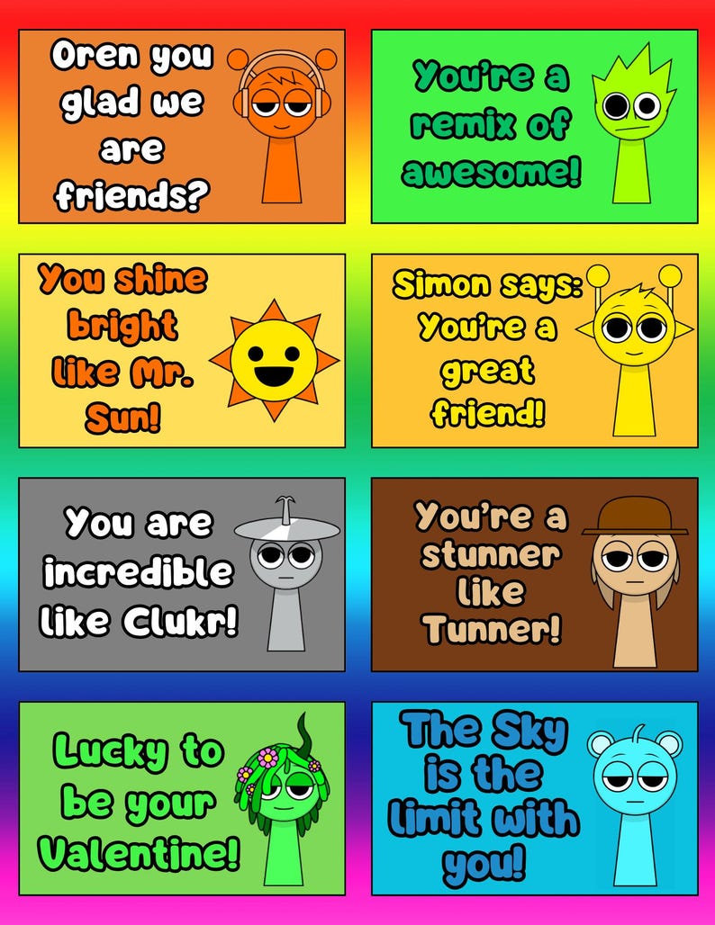 Sprunki Valentines Day Cards Digital Download - Etsy