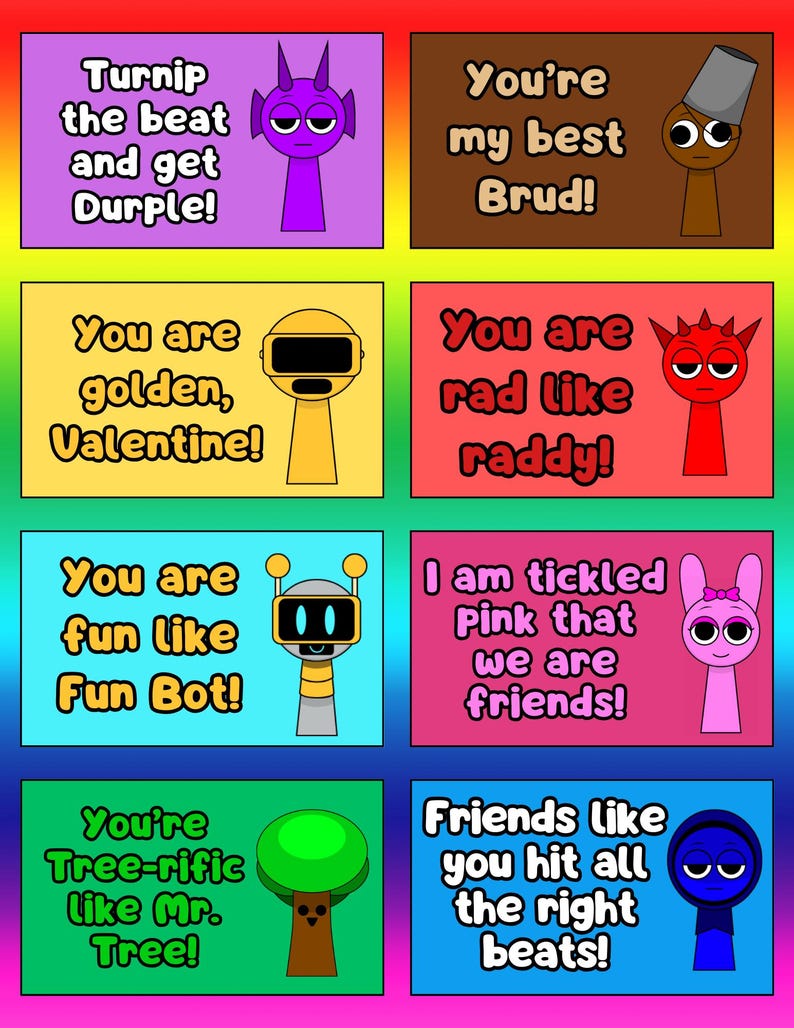 Sprunki Valentines Day Cards Digital Download - Etsy