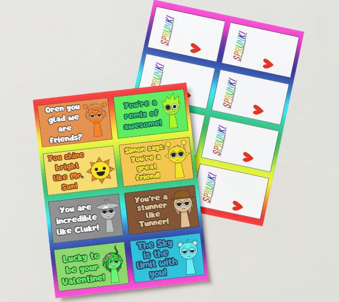 Sprunki Valentines Day Cards Digital Download - Etsy