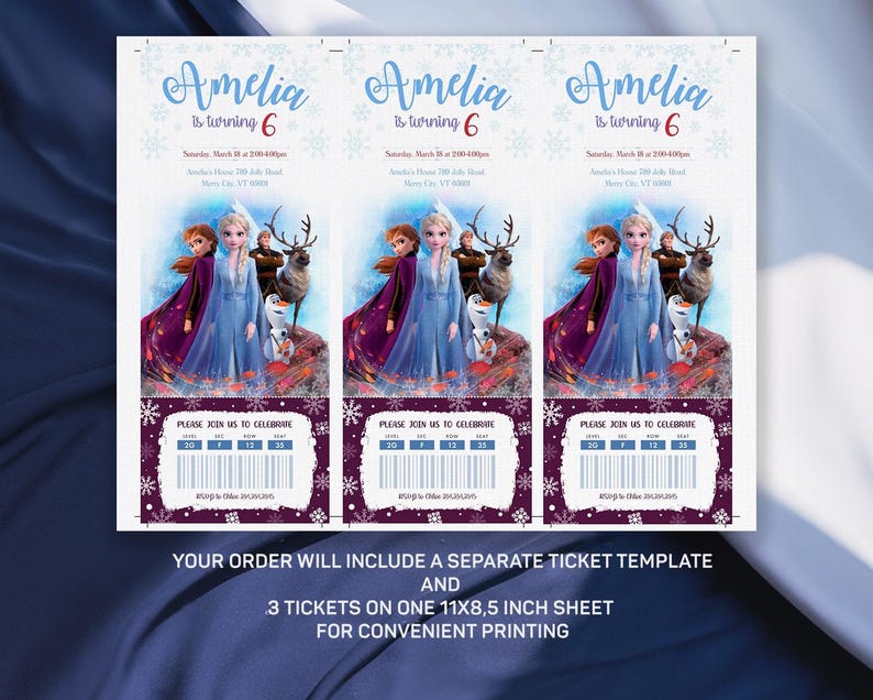 Printable Princess Elsa Invite, Frozen Anna Ticket Invite Template ...