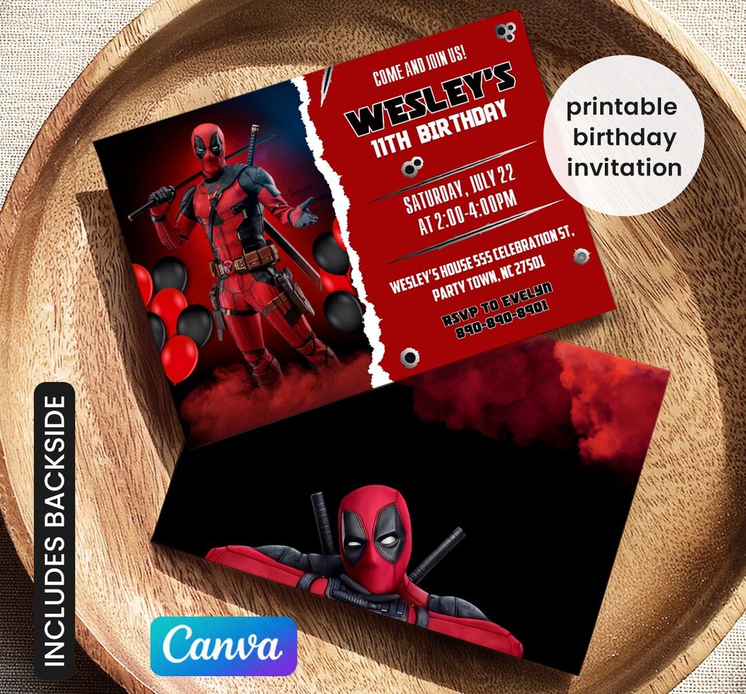 Editable Deadpool and Wolverine Birthday Invitation, Dead Pool ...
