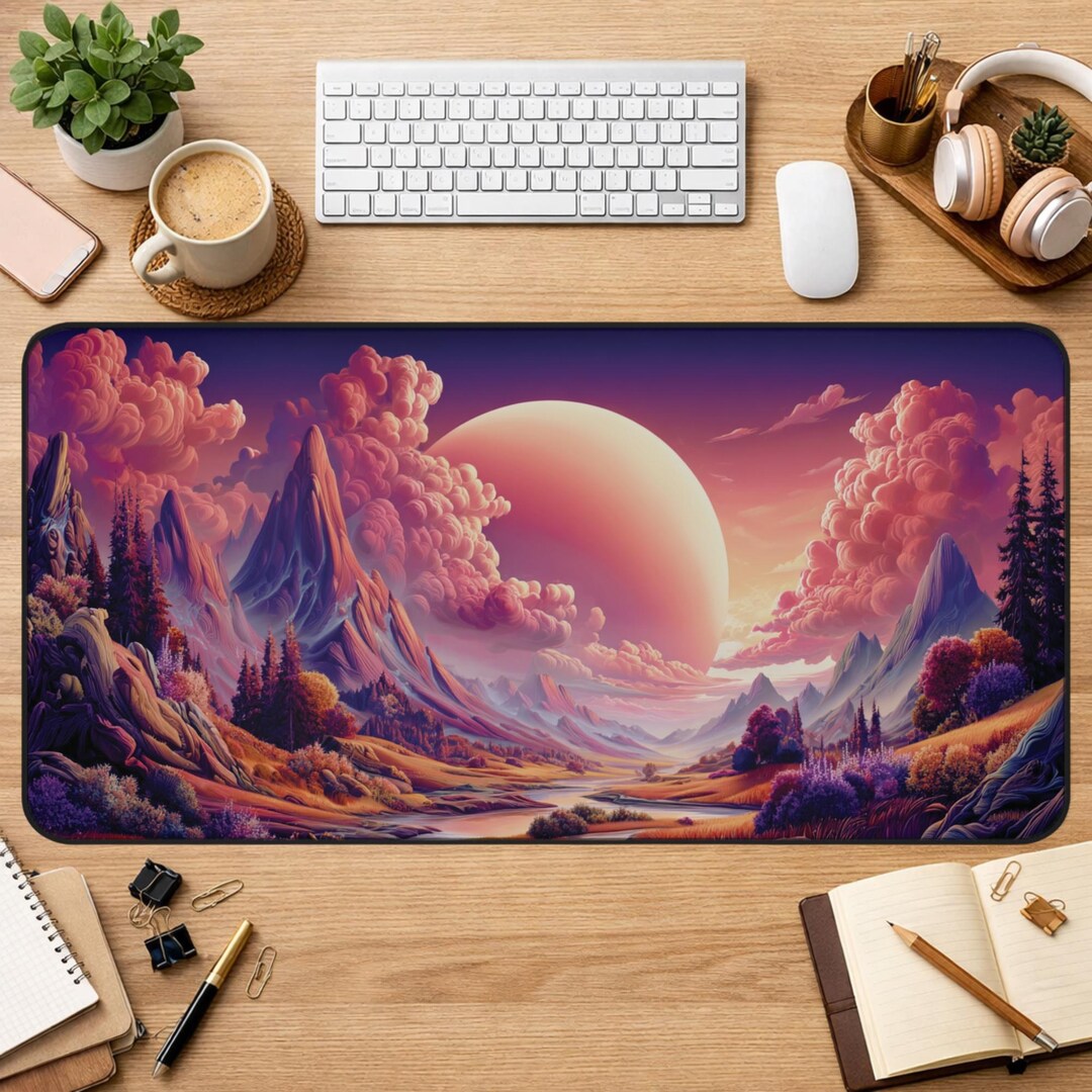 Fantasy Landscape Desk Mat Celestial Desk Pad Cosmic Mountain Mousepad ...