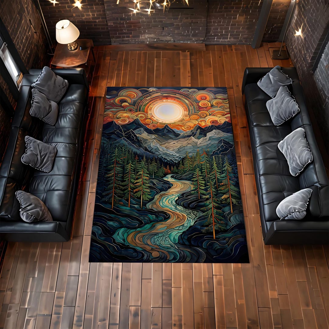 Nature Art Rug,colorful Mountain Landscape Area Rug,boho Forest Home ...