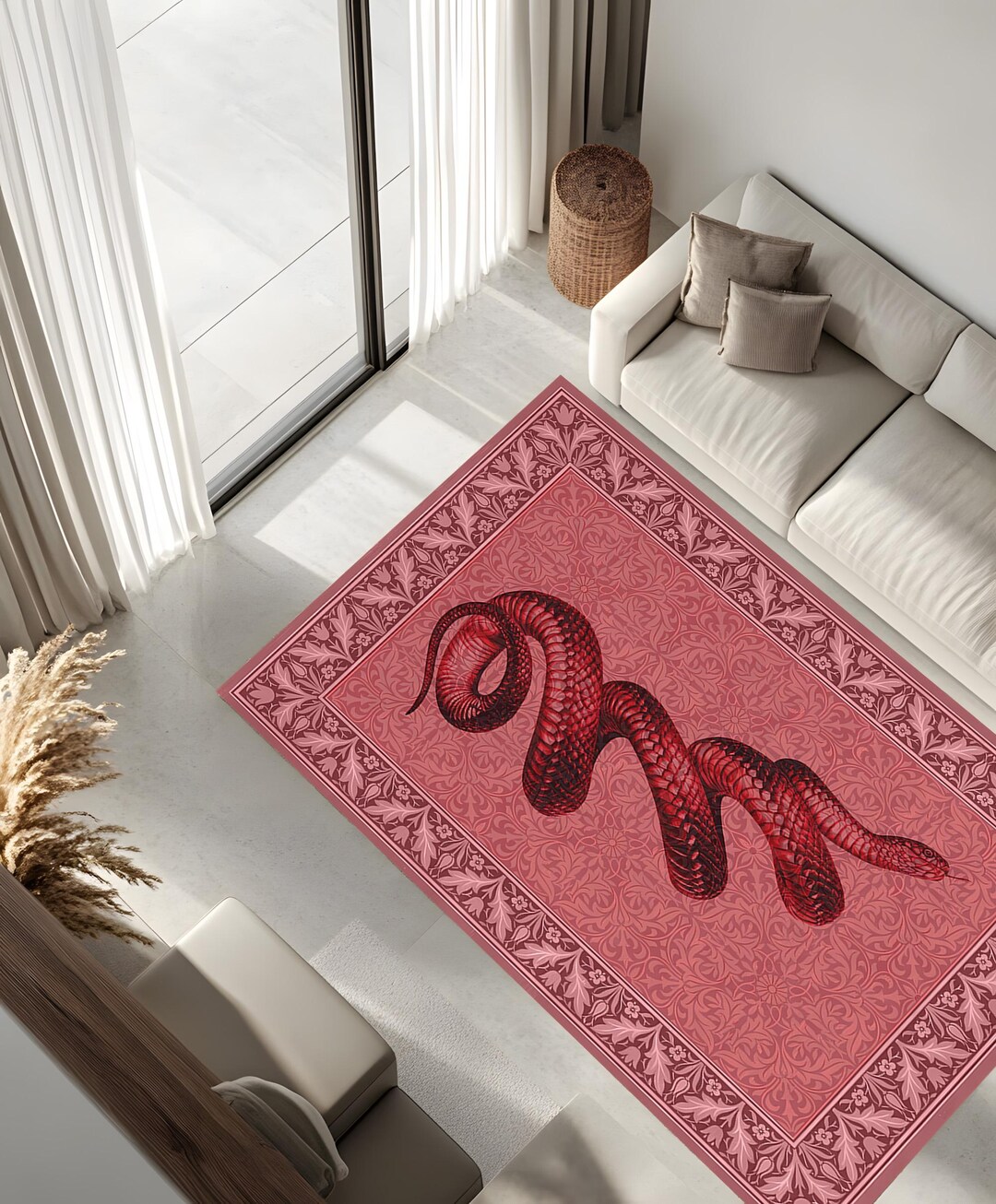 Red Snake Rug for Living Room – Gothic Art Decor Carpet, Bold Serpent ...