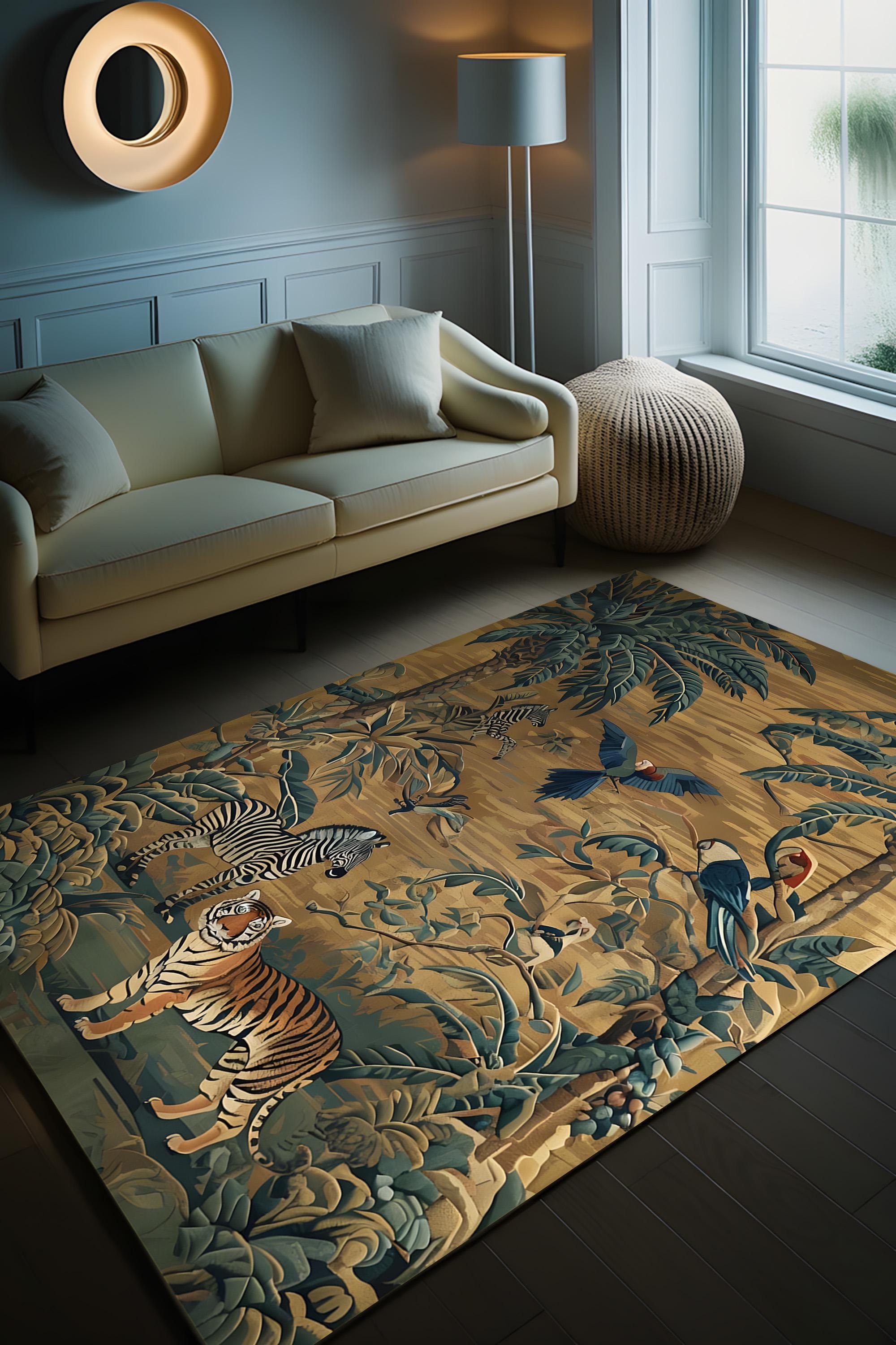 Jungle Safari Area Rug, Tropical Animal Print Carpet, Luxury Boho Home ...