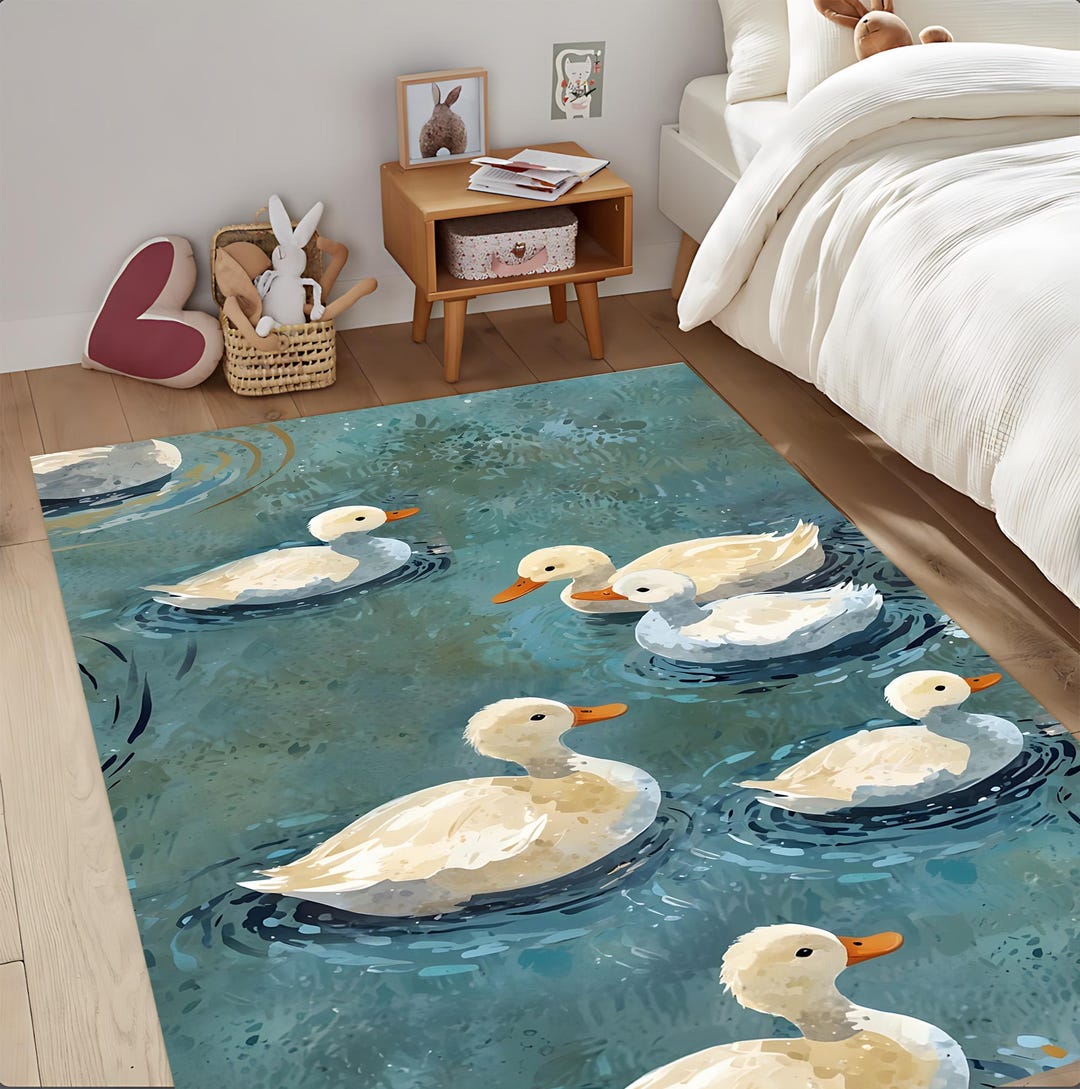 Cute Duck Area Rug, Kids Room Watercolor Rug, Farmhouse Decor, Cozy ...