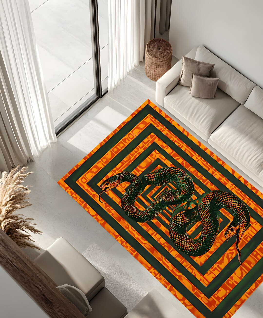 Orange Snake Rug, Serpent Labyrinth Area Rug, Mythology Aesthetic ...