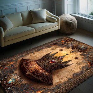 Luxury Royal Crown Area Rug, Vintage Baroque Decorative Carpet, Elegant ...