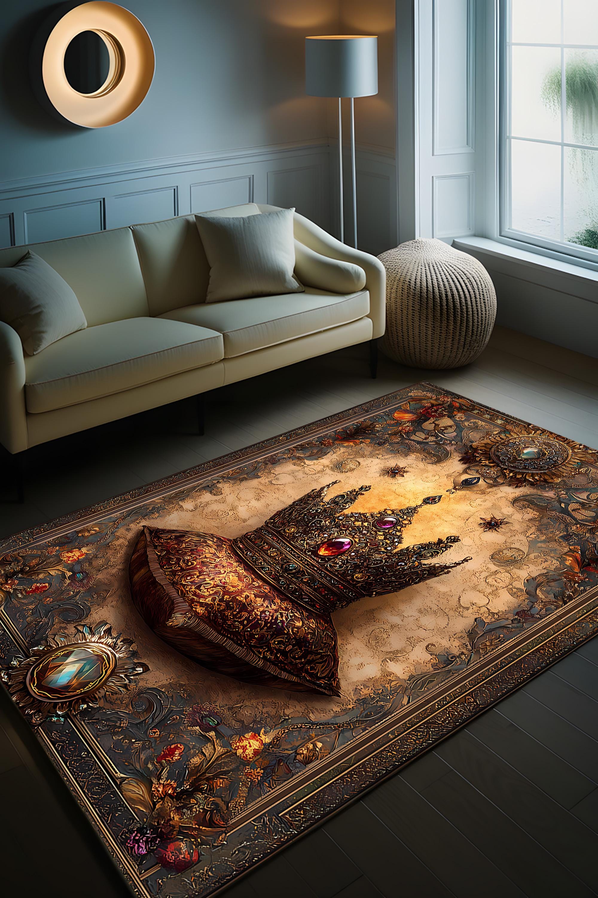 Luxury Royal Crown Area Rug, Vintage Baroque Decorative Carpet, Elegant ...