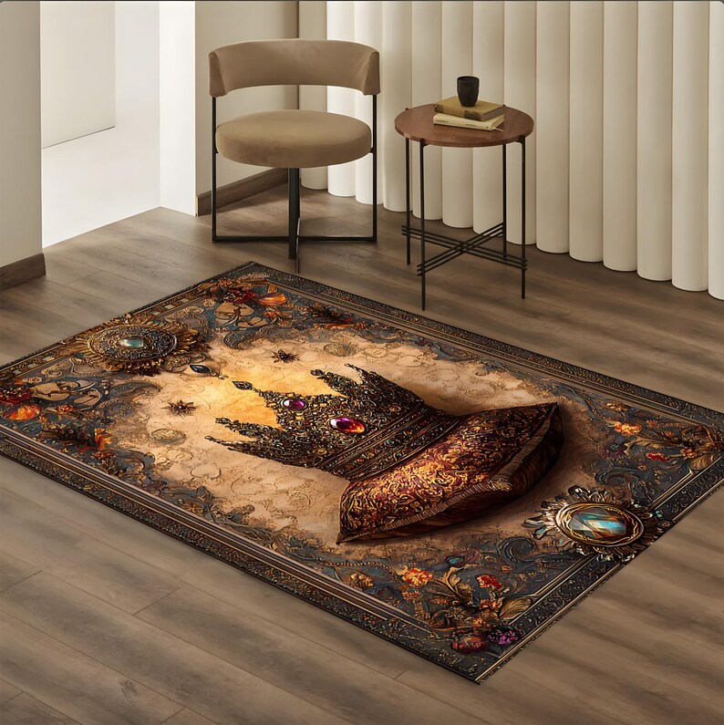 Luxury Royal Crown Area Rug, Vintage Baroque Decorative Carpet, Elegant ...