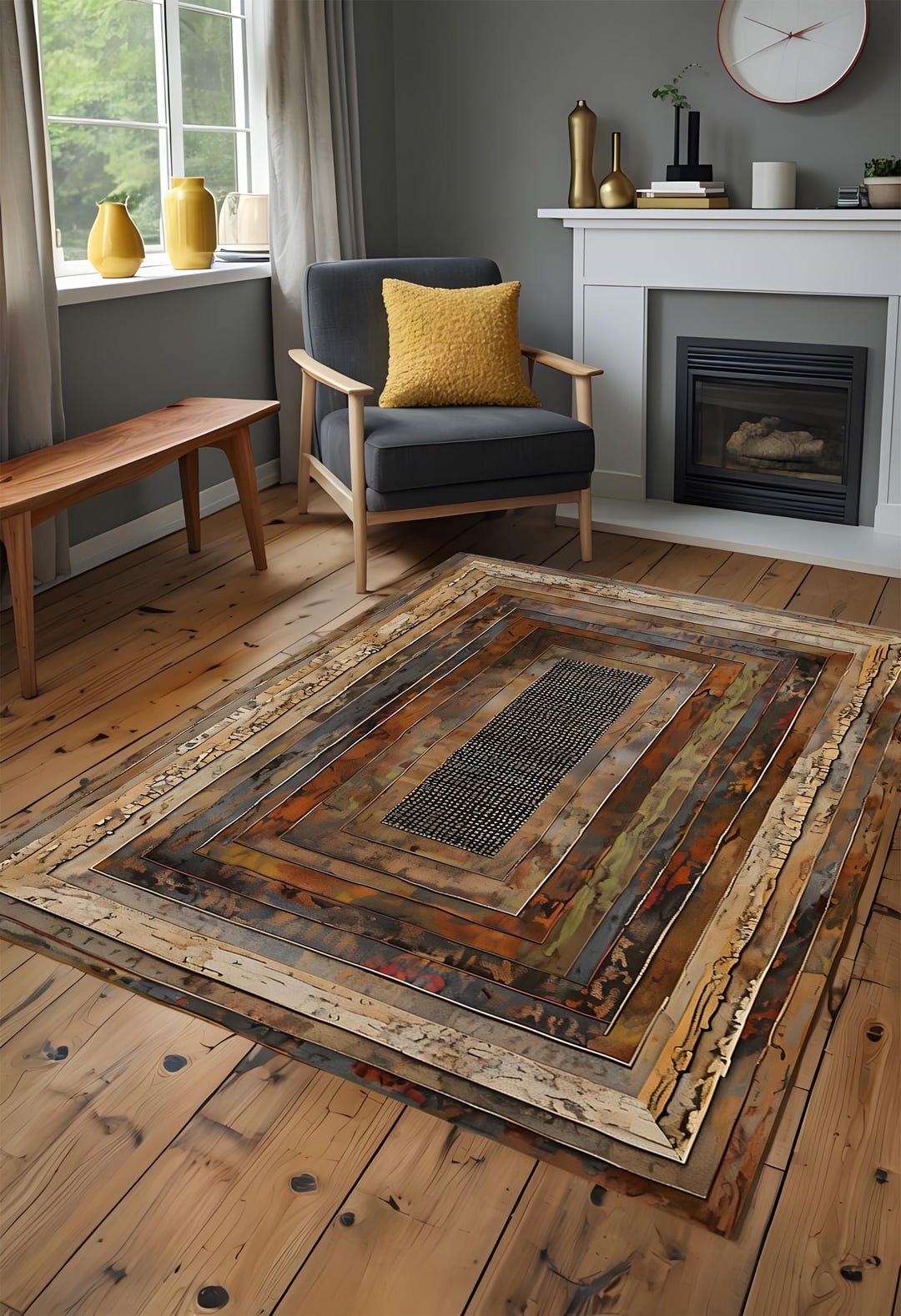 Rustic Patchwork Area Rug, Handmade Boho Rug for Living Room, Vintage ...