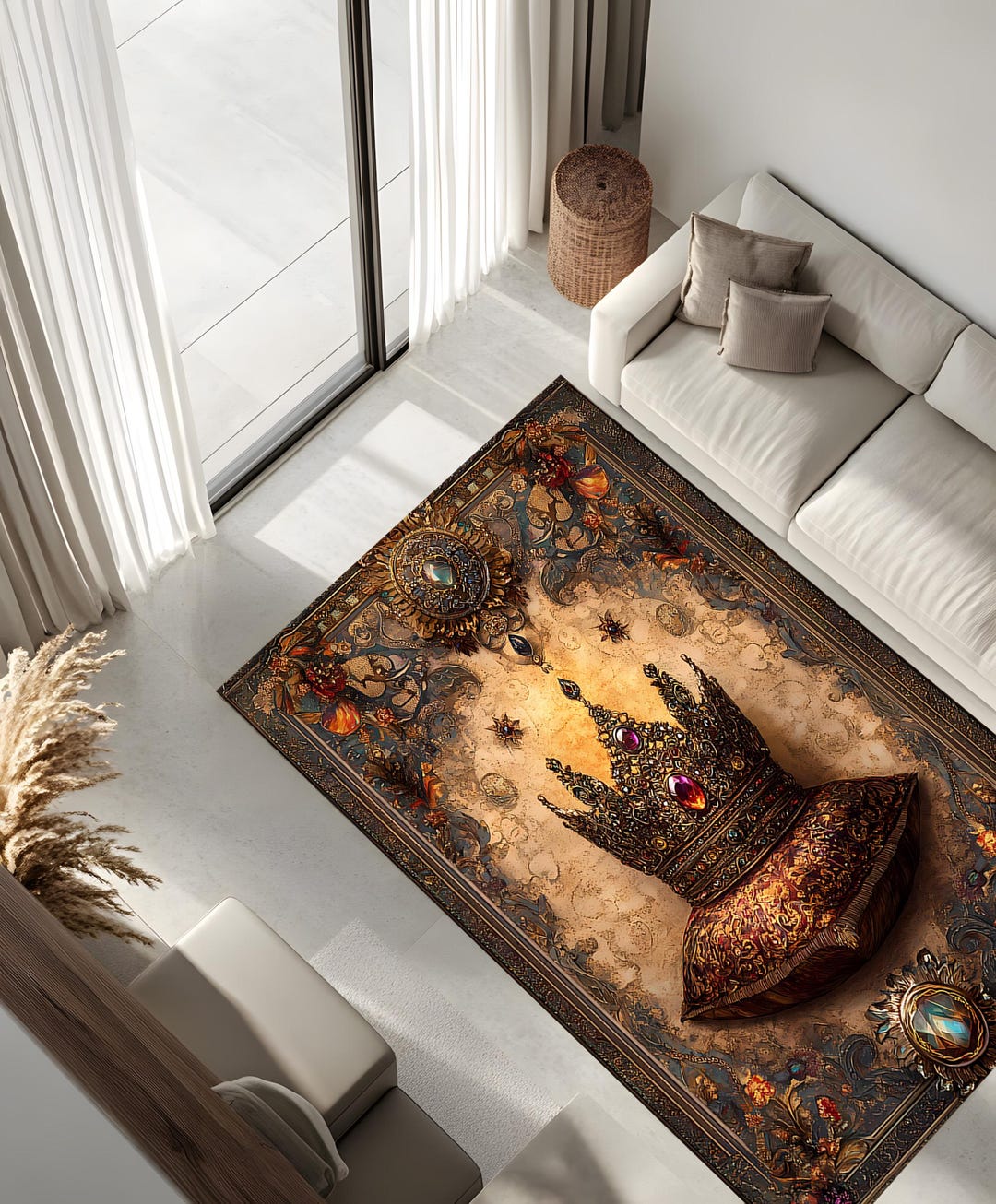 Luxury Royal Crown Area Rug, Vintage Baroque Decorative Carpet, Elegant ...