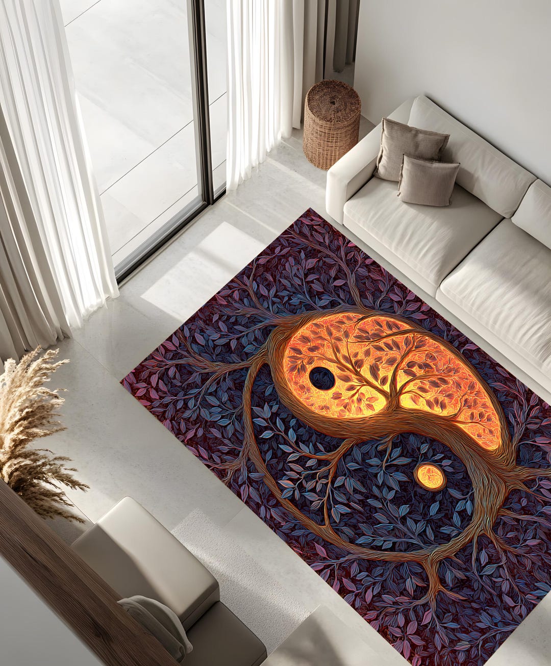 Spiritual Tree of Life Yin Yang Rug, Boho Nature-inspired Area Carpet ...