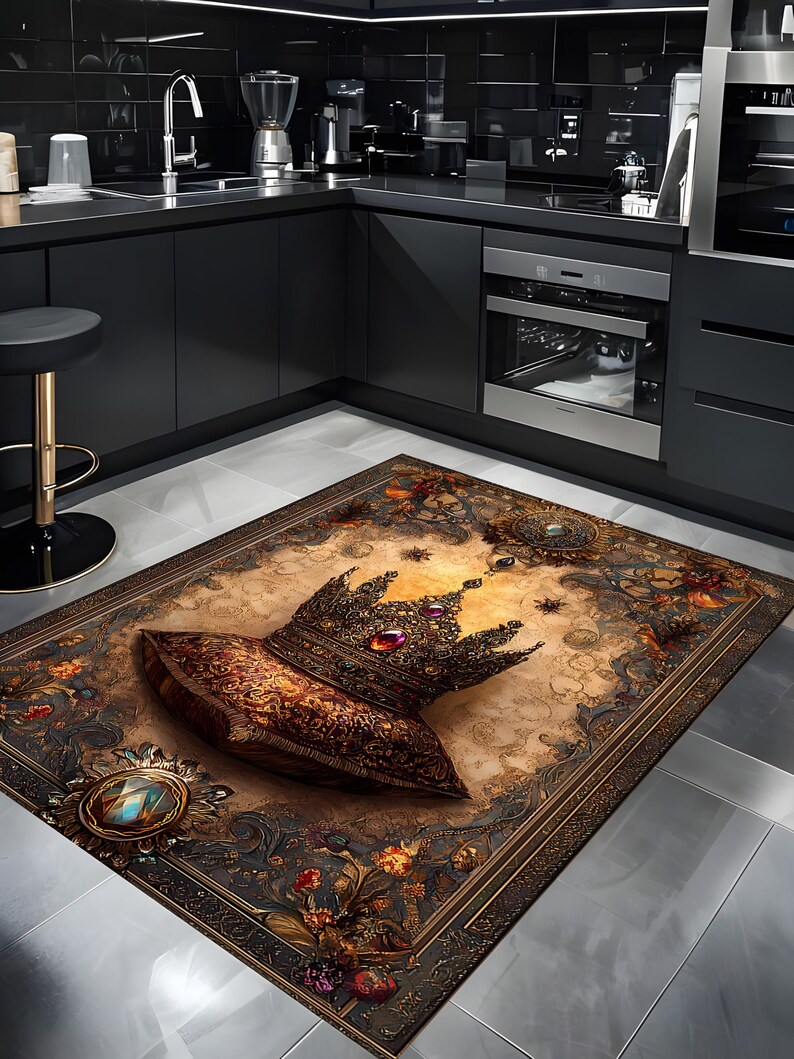 Luxury Royal Crown Area Rug, Vintage Baroque Decorative Carpet, Elegant ...