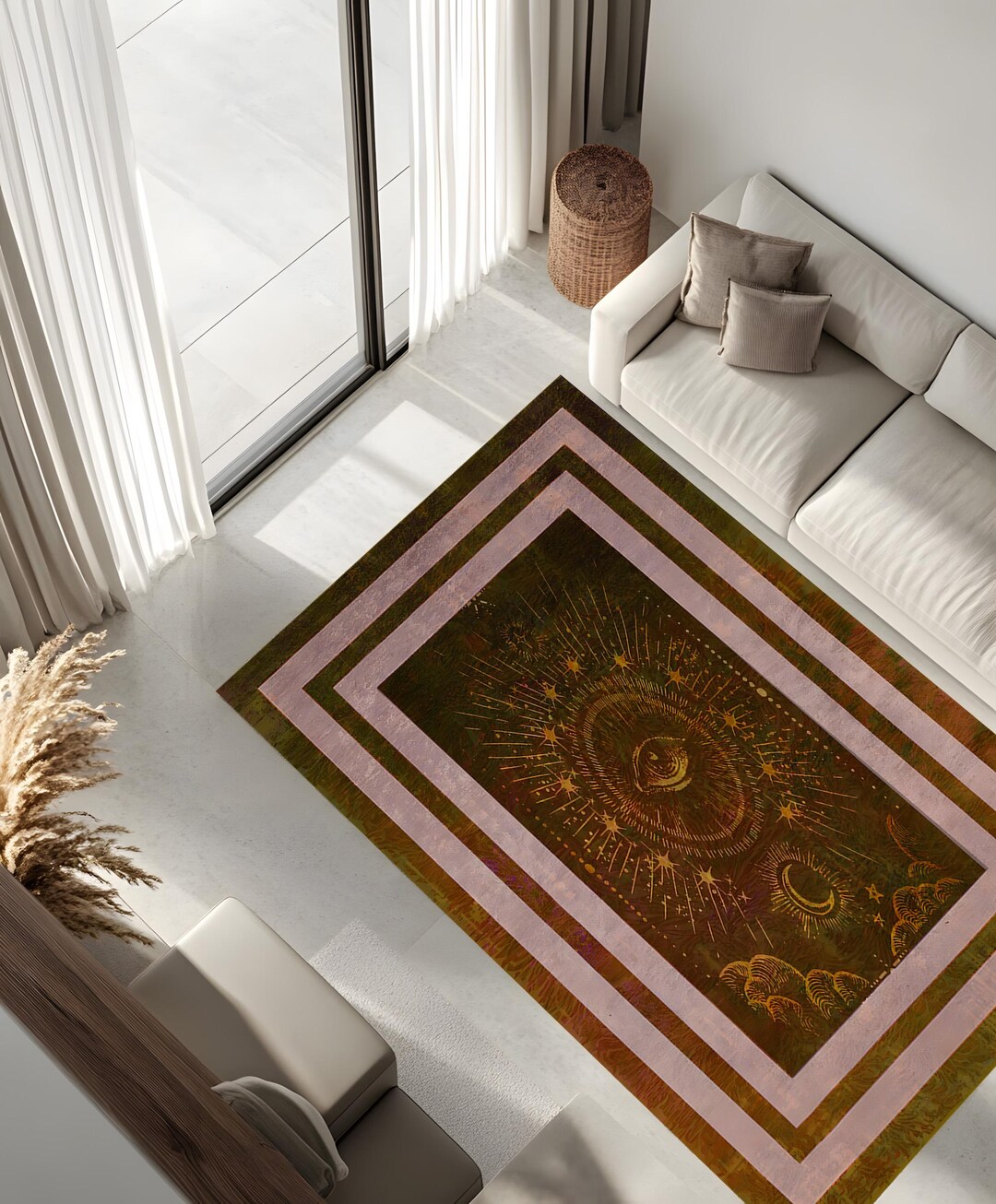 Celestial Area Rug, Boho Sun and Moon Carpet, Mystical Astrology Floor ...