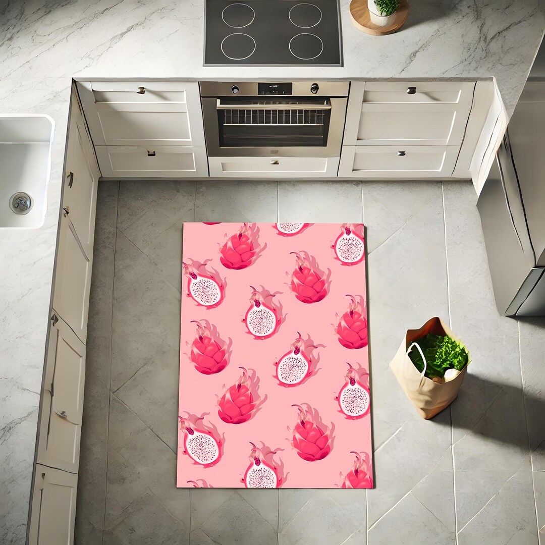 Pink Dragon Fruit Kitchen Rug, Fun Fruit Print Floor Mat for Cooking ...