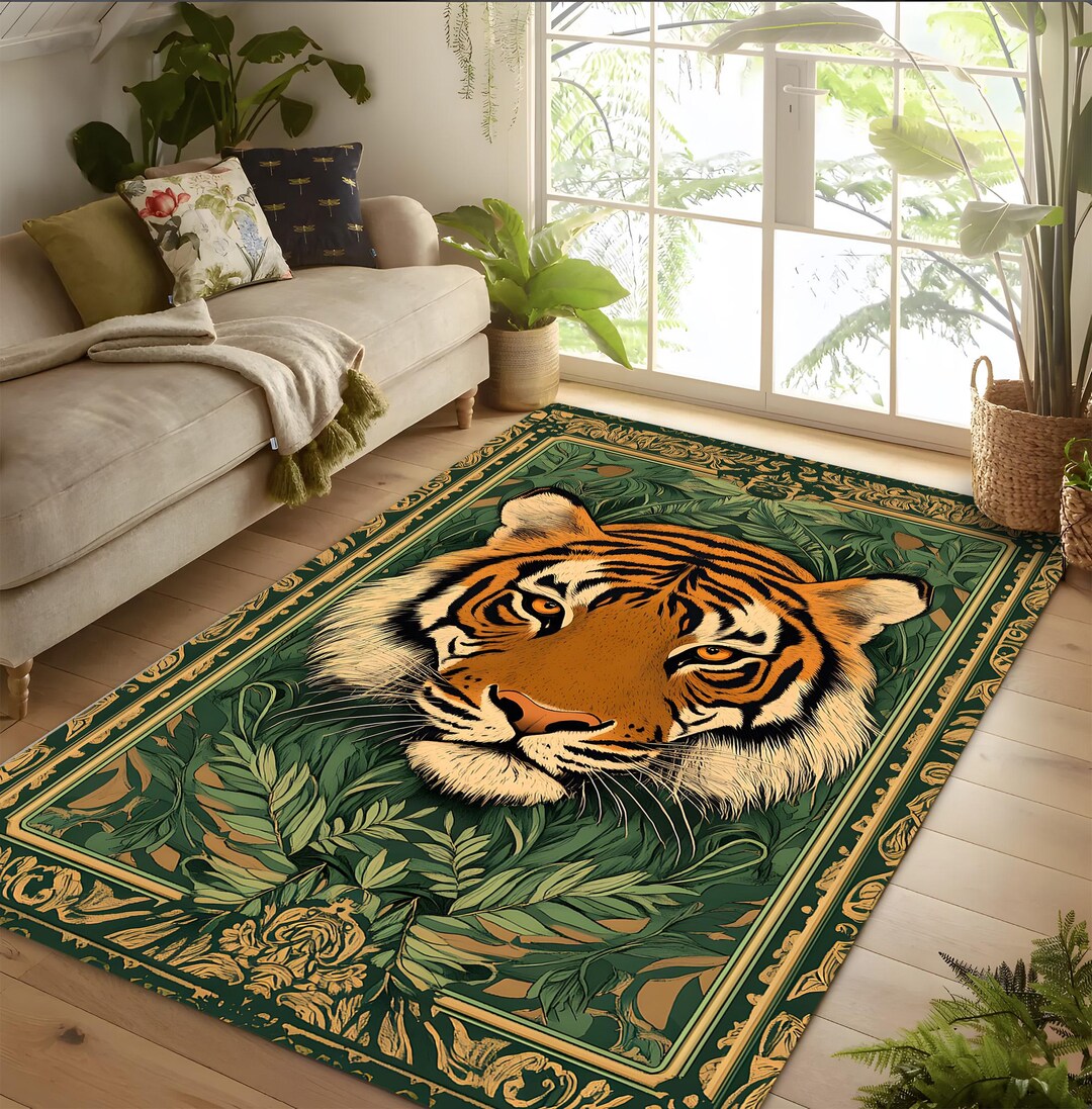 Tiger Area Rug, Jungle Theme Carpet, Bold Wildlife Home Decor, Large ...