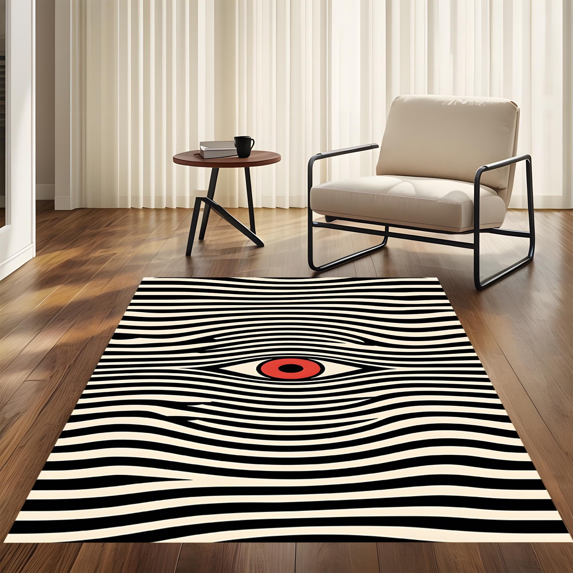 Modern Abstract Eye Rug, Optical Illusion Area Rug, Black and White ...