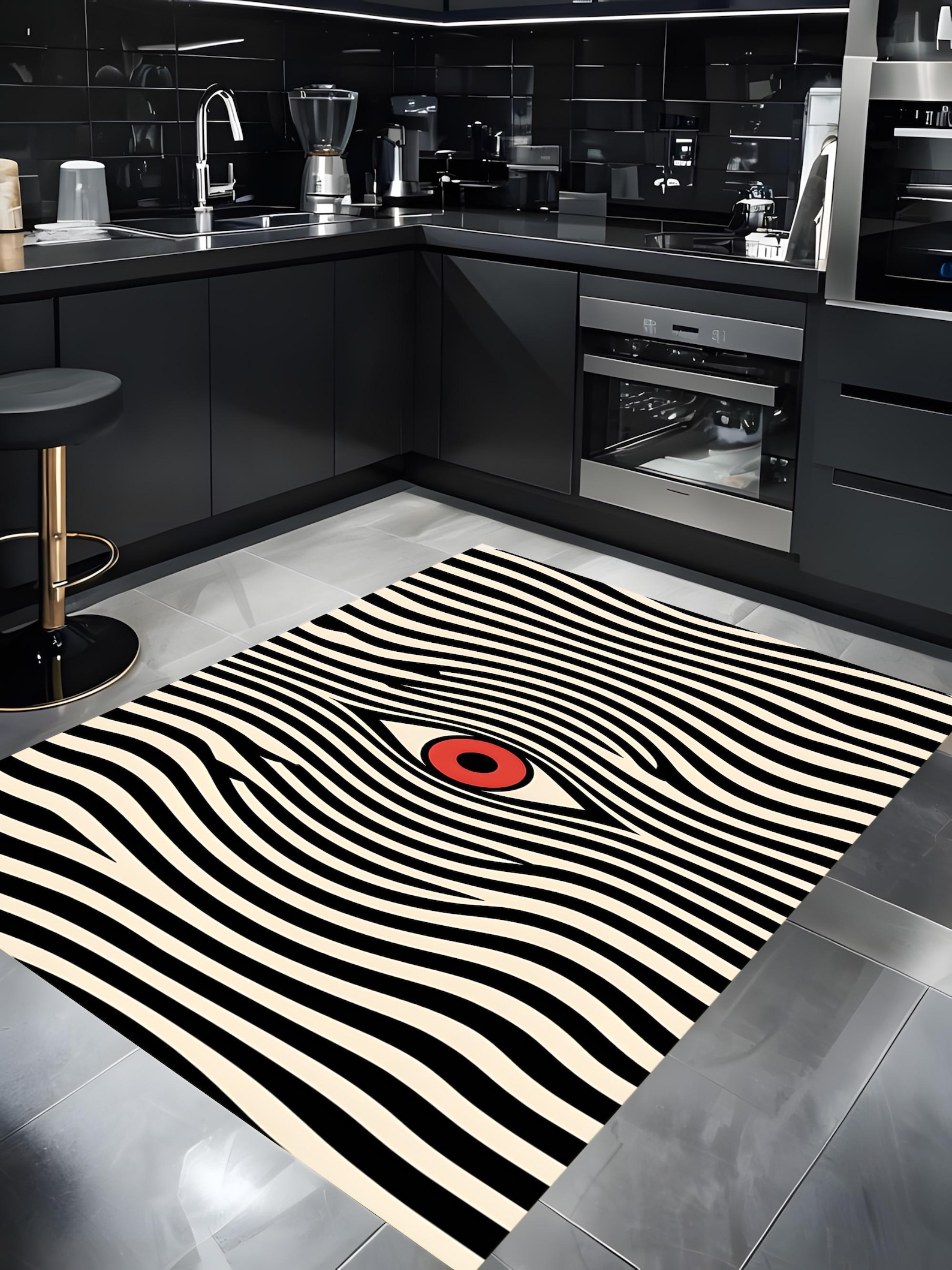 Modern Abstract Eye Rug, Optical Illusion Area Rug, Black and White ...