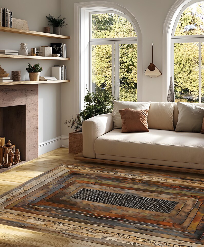 Rustic Patchwork Area Rug, Handmade Boho Rug for Living Room, Vintage ...