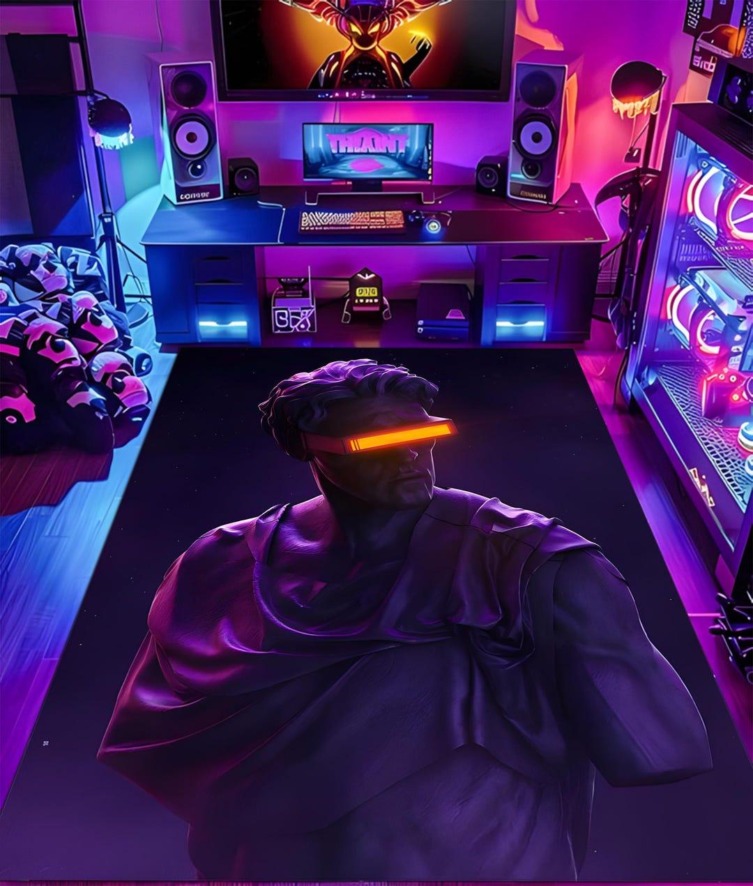 Cyberpunk Gamer Rug, Futuristic Neon Gaming Mat, Sci-fi Aesthetic Floor ...