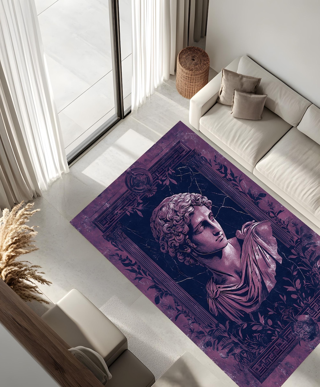 Greek Mythology Rug, Purple Apollo Bust Area Rug, Roman Statue Carpet ...