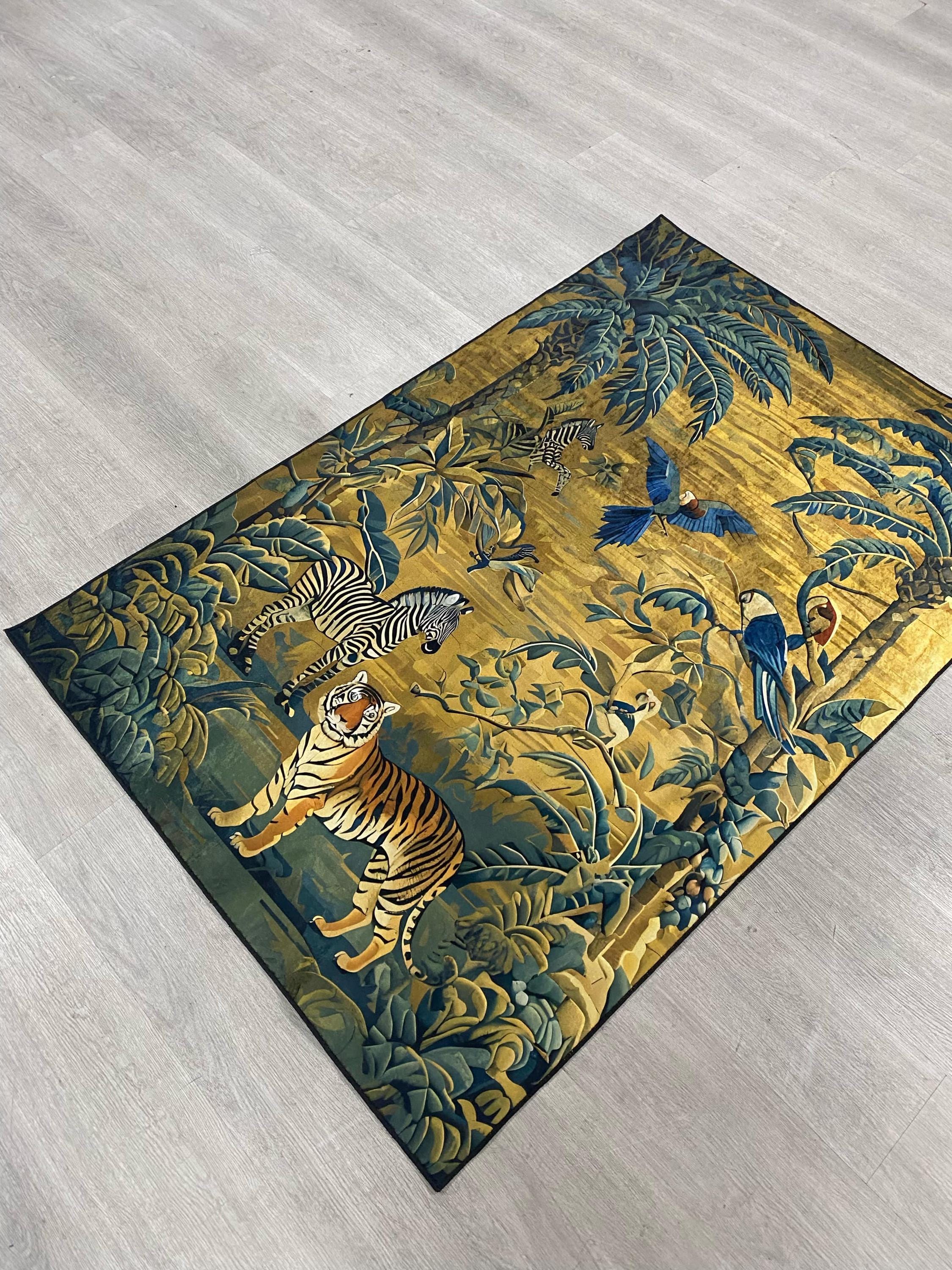 Jungle Safari Area Rug, Tropical Animal Print Carpet, Luxury Boho Home ...
