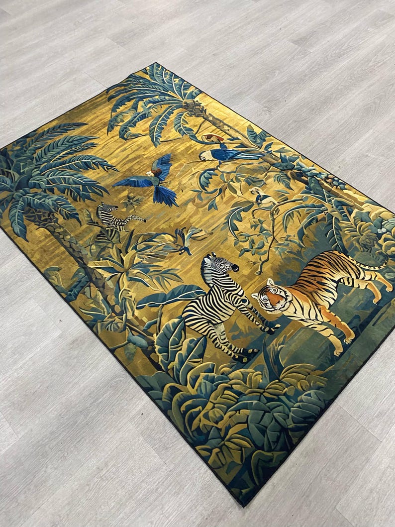 Jungle Safari Area Rug, Tropical Animal Print Carpet, Luxury Boho Home ...