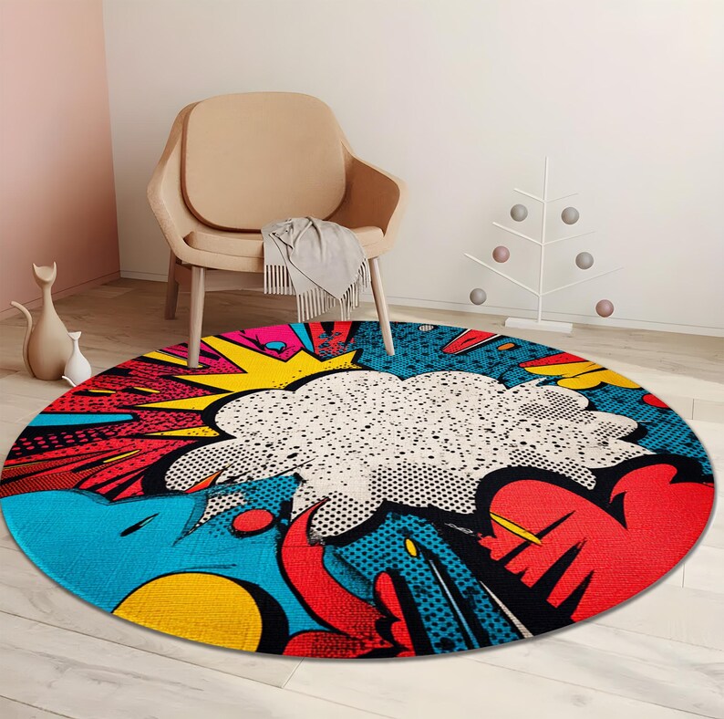 Pop Art Round Area Rug Colorful Comic Style Floor Decor - Etsy