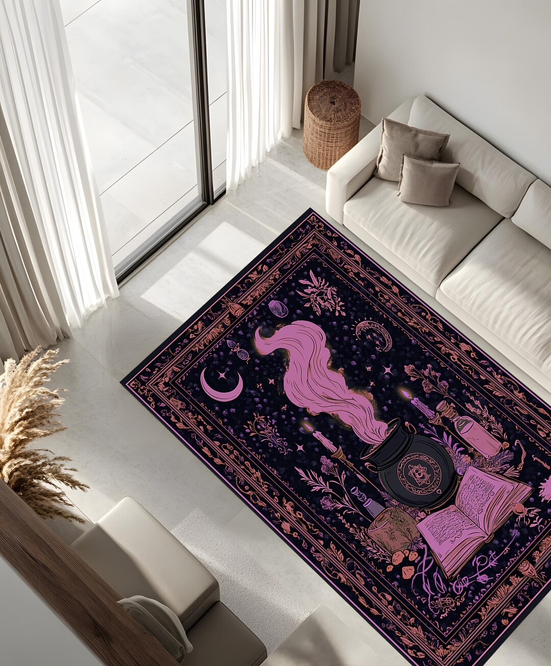 Witchy Gothic Rug, Mystical Celestial Area Rug, Occult Home Decor, Moon ...