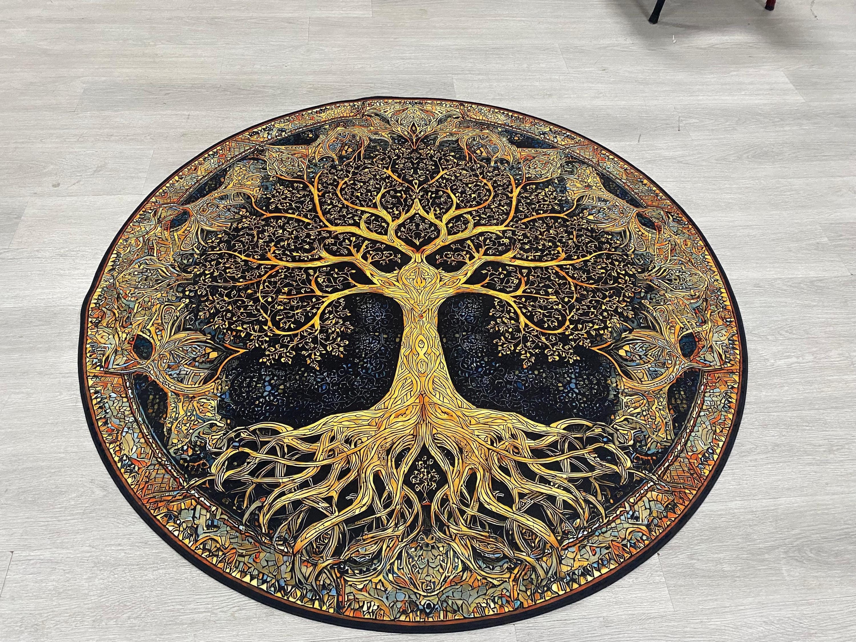 Tree of Life Round Rug, Boho Spiritual Carpet With Sacred Roots and ...