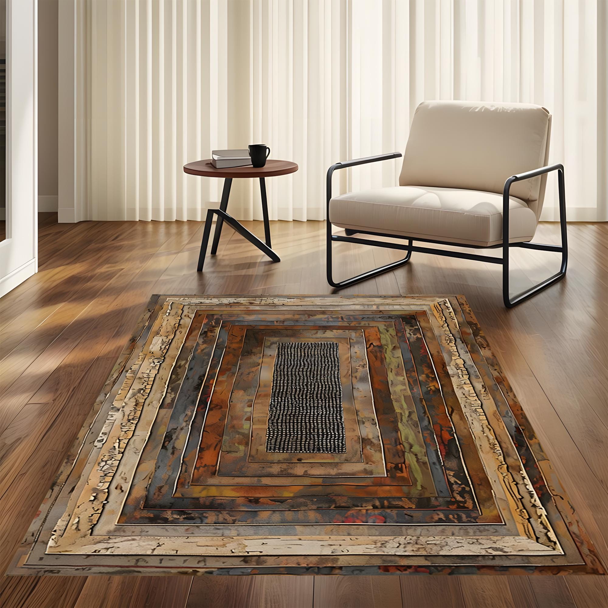 Rustic Patchwork Area Rug, Handmade Boho Rug for Living Room, Vintage ...