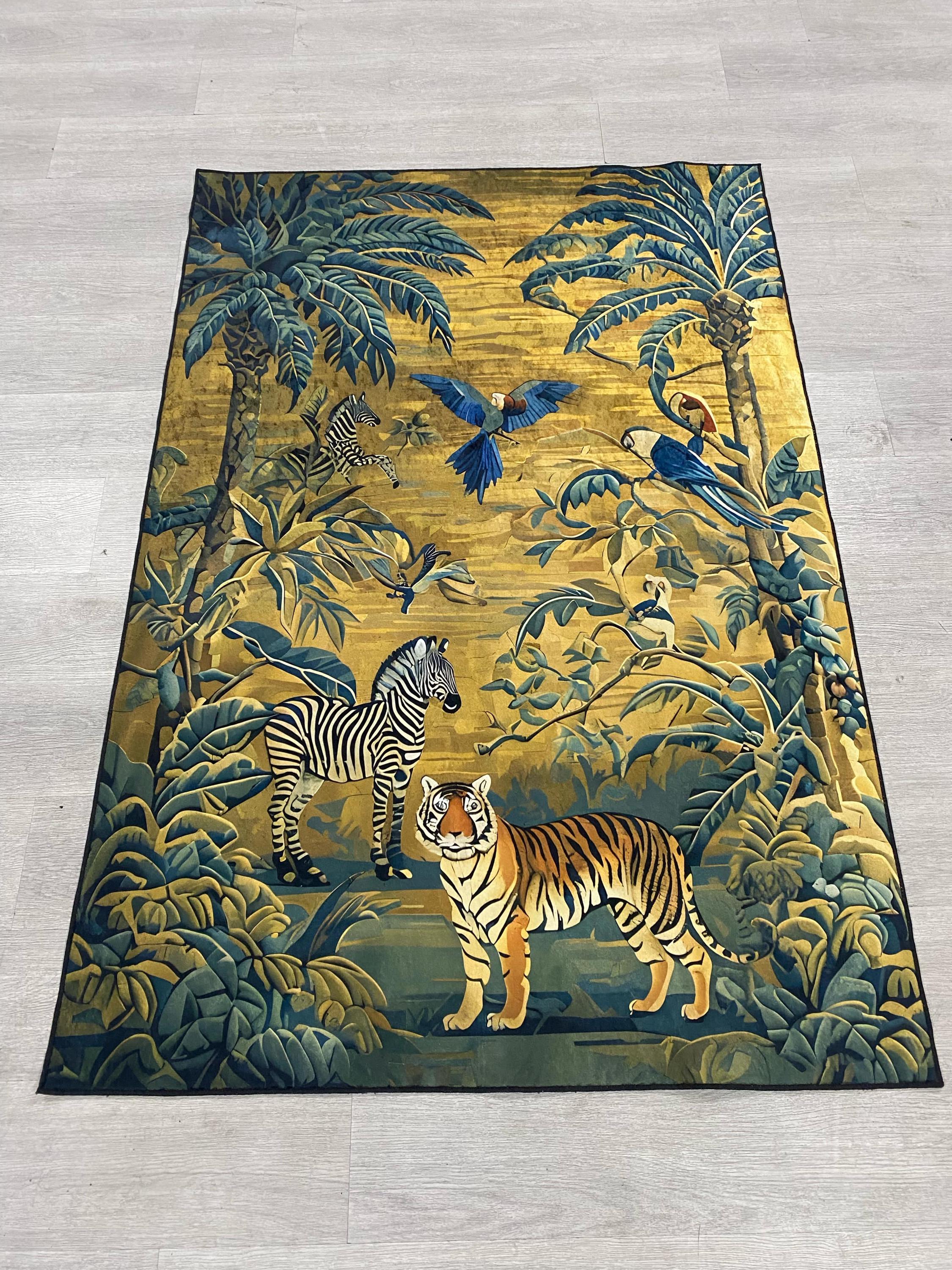 Jungle Safari Area Rug, Tropical Animal Print Carpet, Luxury Boho Home ...