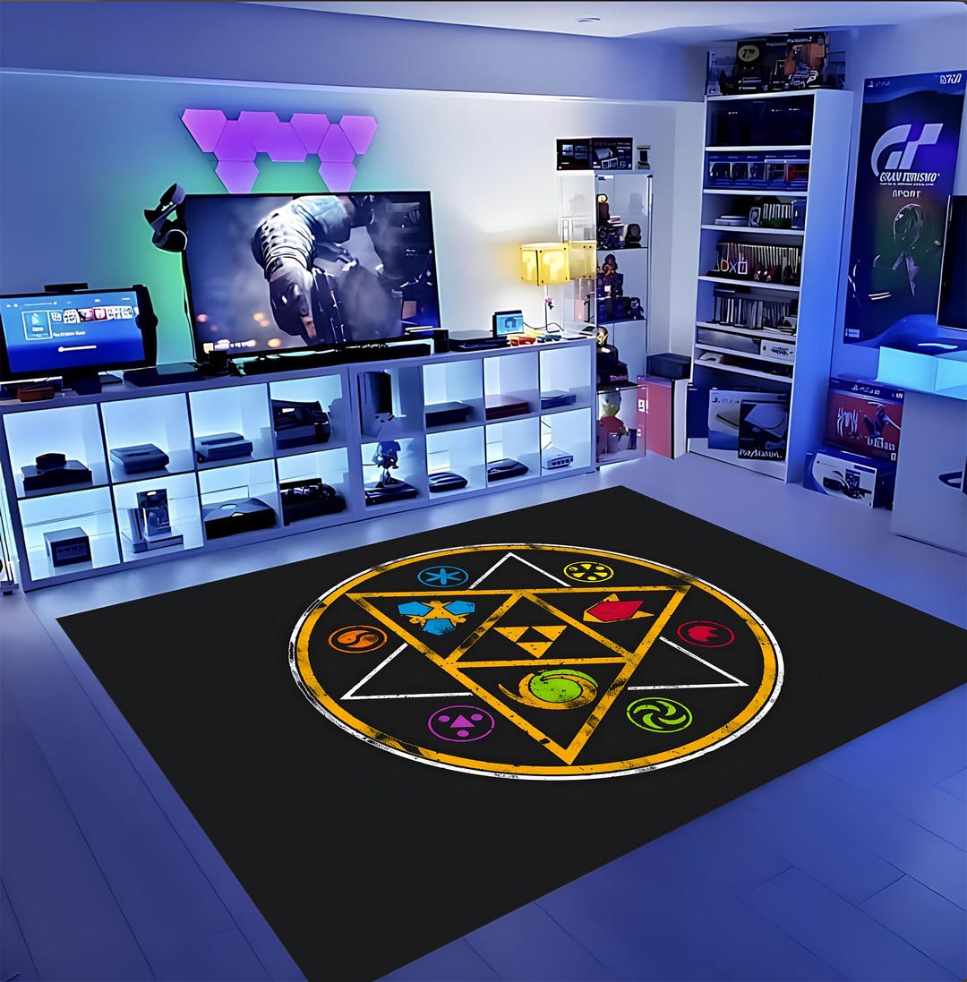 Elemental Symbol Gaming Rug for Nerd Dens & Game Rooms, Geeky Magic ...